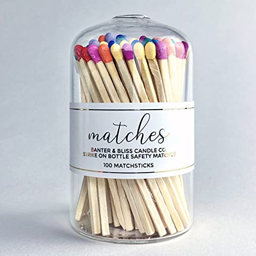 Banter & Bliss Modern Matchstick Bottle with Striker · 100 Long Rainbow Safety Matches