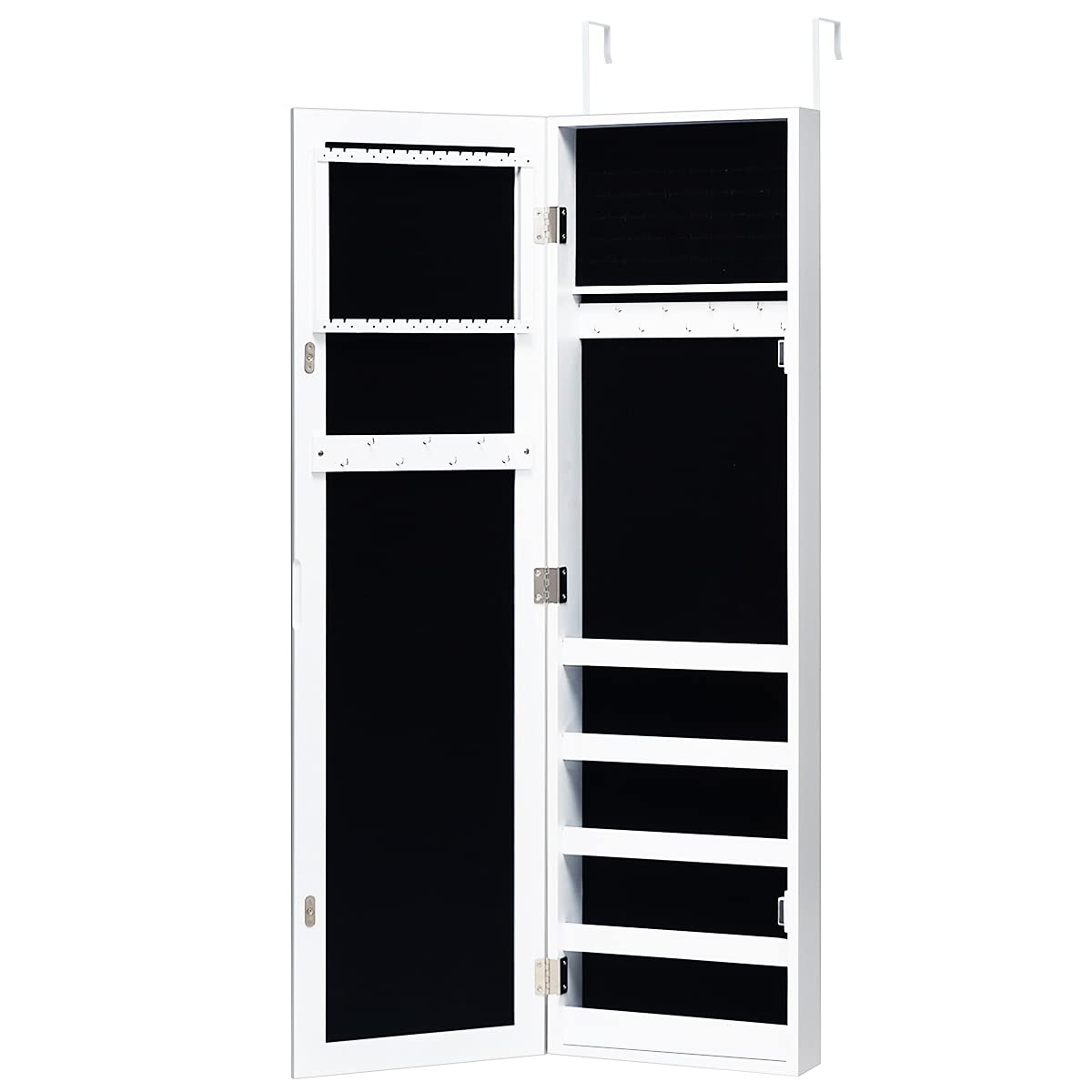 Giantex Jewelry Cabinet Armoire Door Wall Mounted, Full Length Mirror and 5 Storage Shelves for Display Bracelets Rings Cosmetics Hanging Organizer, Mirrored Storage Jewelry Cabinets