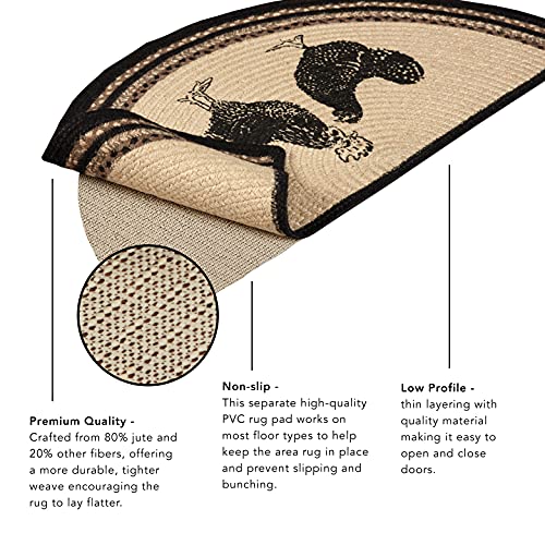 VHC Brands Colonial Star Accent Rug with PVC Pad, Jute Blend, Half Circle, Tan Black Red Star, 16.5x33