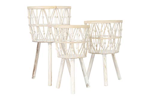 Creative Co-Op 19.25", 20.5" & 25.5" Bamboo Wood Legs & Whitewashed Finish (Set of 3 Sizes) Baskets, White