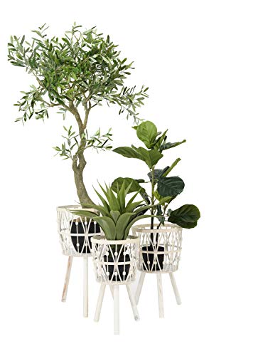Creative Co-Op 19.25", 20.5" & 25.5" Bamboo Wood Legs & Whitewashed Finish (Set of 3 Sizes) Baskets, White