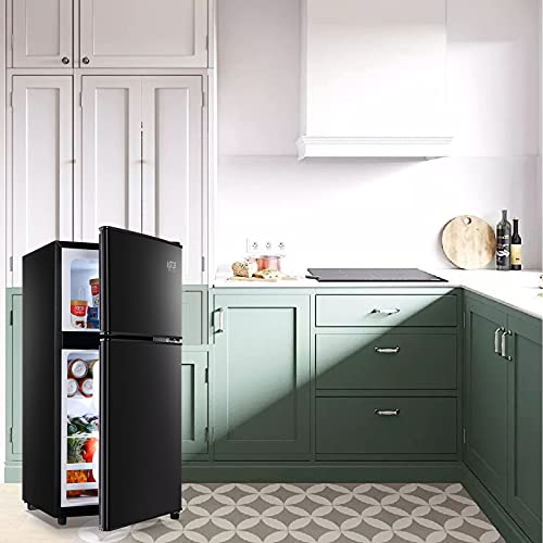 KRIB BLING 3.5Cu.Ft Compact Refrigerator, Retro Fridge with Dual Door Small Refrigerator with freezer, 7 Level Adjustable Thermostat for Dorm, Garage, Office, Bedroom, Apartment, Black