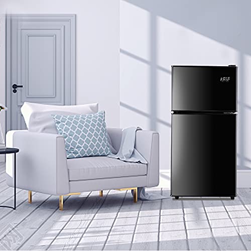 KRIB BLING 3.5Cu.Ft Compact Refrigerator, Retro Fridge with Dual Door Small Refrigerator with freezer, 7 Level Adjustable Thermostat for Dorm, Garage, Office, Bedroom, Apartment, Black