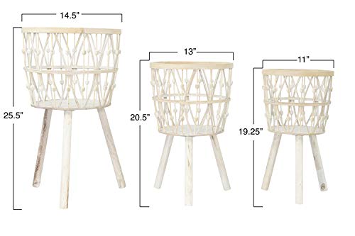 Creative Co-Op 19.25", 20.5" & 25.5" Bamboo Wood Legs & Whitewashed Finish (Set of 3 Sizes) Baskets, White