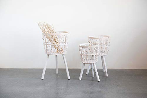 Creative Co-Op 19.25", 20.5" & 25.5" Bamboo Wood Legs & Whitewashed Finish (Set of 3 Sizes) Baskets, White