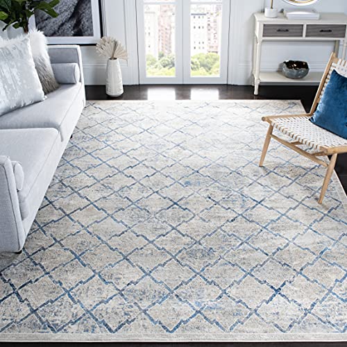 SAFAVIEH Brentwood Collection 12' x 18' Light Grey/Blue BNT809G Trellis Distressed Non-Shedding Living Room Bedroom Dining Home Office Area Rug