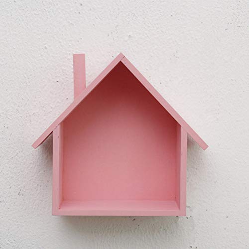 Cabilock Small House Shaped Wall Shelf Wooden Wall Mounted Storage Shelf Rack Organizer Display Box for Bedroom Living Room Kitchen Office (Pink)