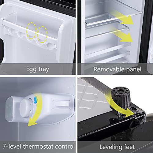 KRIB BLING 3.5Cu.Ft Compact Refrigerator, Retro Fridge with Dual Door Small Refrigerator with freezer, 7 Level Adjustable Thermostat for Dorm, Garage, Office, Bedroom, Apartment, Black