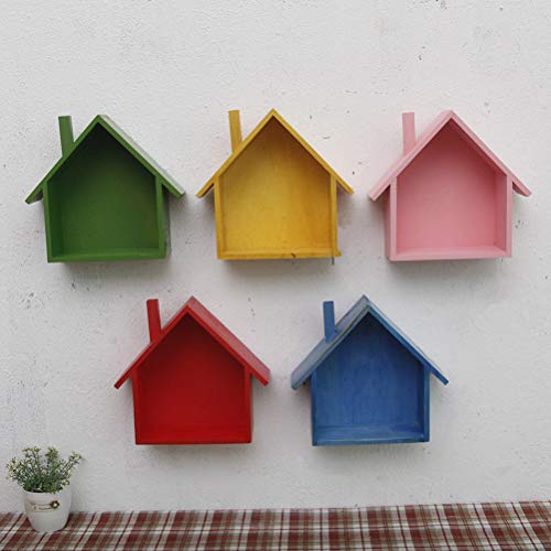 Cabilock Small House Shaped Wall Shelf Wooden Wall Mounted Storage Shelf Rack Organizer Display Box for Bedroom Living Room Kitchen Office (Pink)