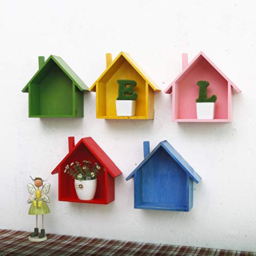 Cabilock Small House Shaped Wall Shelf Wooden Wall Mounted Storage Shelf Rack Organizer Display Box for Bedroom Living Room Kitchen Office (Pink)