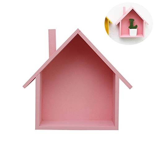 Cabilock Small House Shaped Wall Shelf Wooden Wall Mounted Storage Shelf Rack Organizer Display Box for Bedroom Living Room Kitchen Office (Pink)