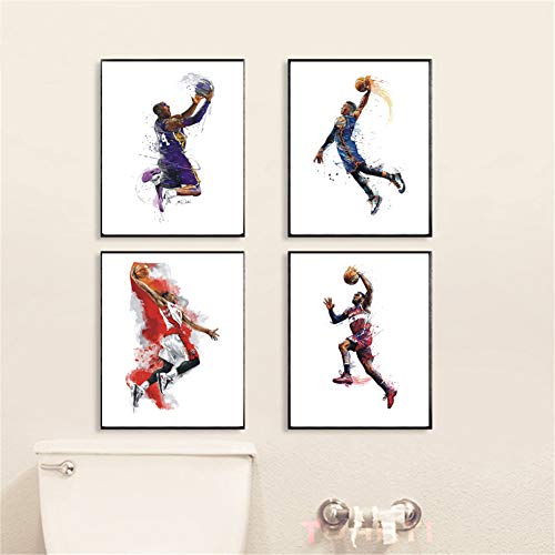 Basketball art Canvas Painting,Kobe Bryant Poster Pictures Prints ,Basketball Wall art Prints Suitable for Boys Bedroom, Frameless,(8x 10 inx4)
