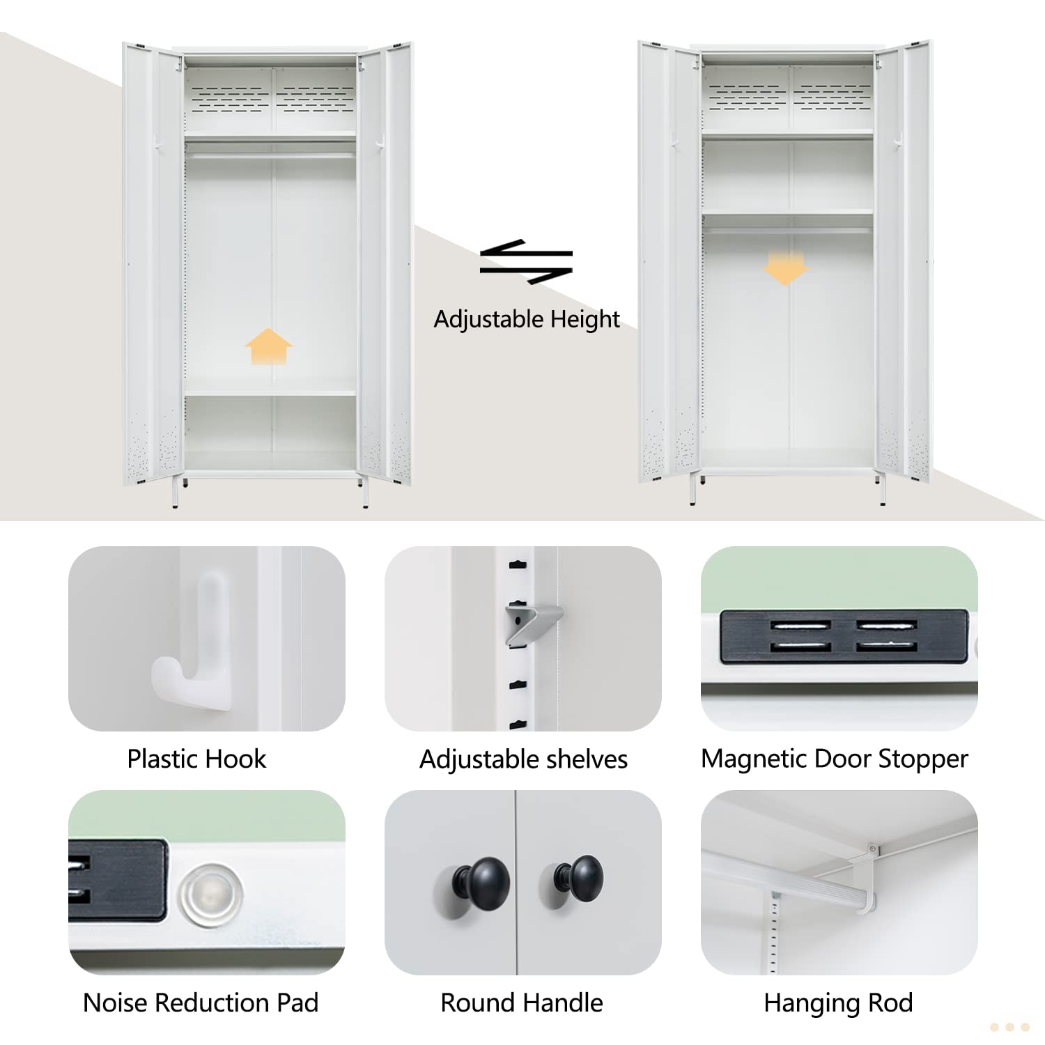 CJF Storage Cabinet, Metal Wardrobe Armoire Closet with Hanging Rod for Bedroom, Laundry Room(White)