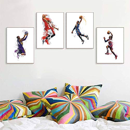 Basketball art Canvas Painting,Kobe Bryant Poster Pictures Prints ,Basketball Wall art Prints Suitable for Boys Bedroom, Frameless,(8x 10 inx4)