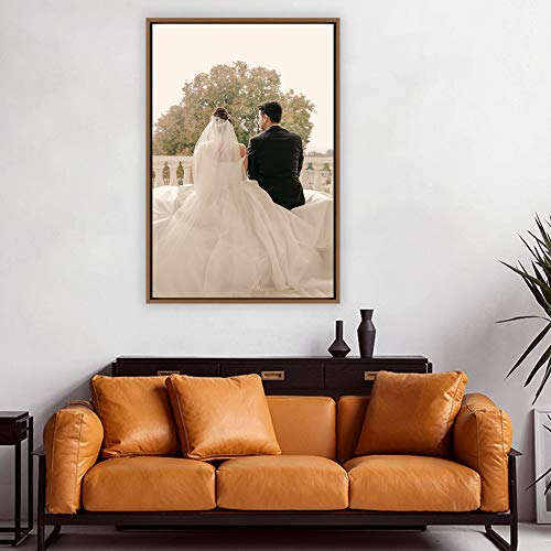 Color-Banner Custom Framed Canvas with Your Photos for Wedding,Personalized Pictures to Canvas Wall Art for Living Room,Bedroom - 16"x24", Natural Frame