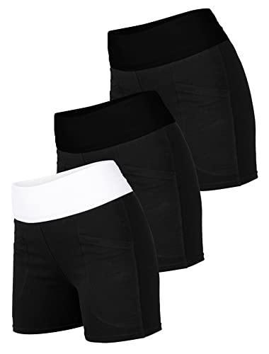 Blis 3 Pack Shorts for Women Foldover Biker Shorts for Women High Waisted Workout Yoga Shorts Booty Shorts for Women Black/White Small