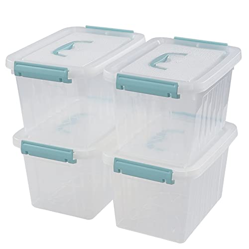 Yubine 6 Quart Small Latching Storage Box, 4 Pack Plastic Stprage Bin with Lid