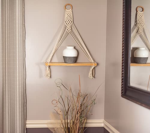 Macrame Wall Hanging Shelf, Bohemian Indoor Wall Décor, Wood Hanging Macrame Floating Shelf, Handmade Woven Twisted Cotton Rope Plant Hanger