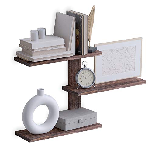 Rustic State Passi Wall Mount 3 Tier Adjustable Floating Shelves Solid Wood with Bracket - Picture Ledge Photo Frame Display for Living Room Office Kitchen Bedroom Bathroom Farmhouse Décor