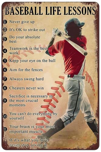 Yuantao Baseball Life Lessons Never Give Up Funny Tin Sign Bar Pub Diner Cafe Wall Decor Home Decor Art Poster Retro Vintage 8x12 Inches