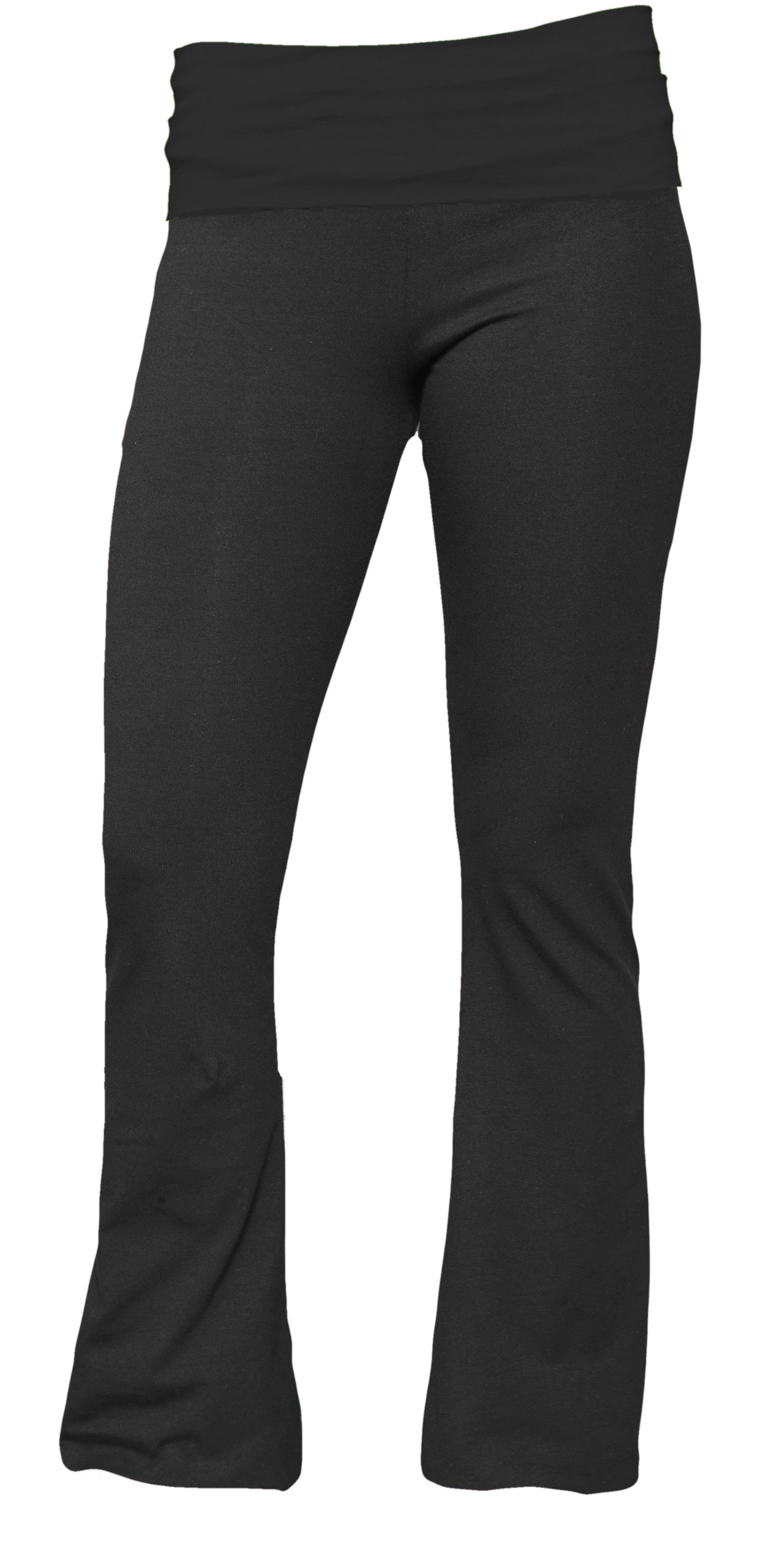 boxercraft Yoga Pant Boot Cut - Foldover Cotton/Spandex Workout Pant, Black -XS