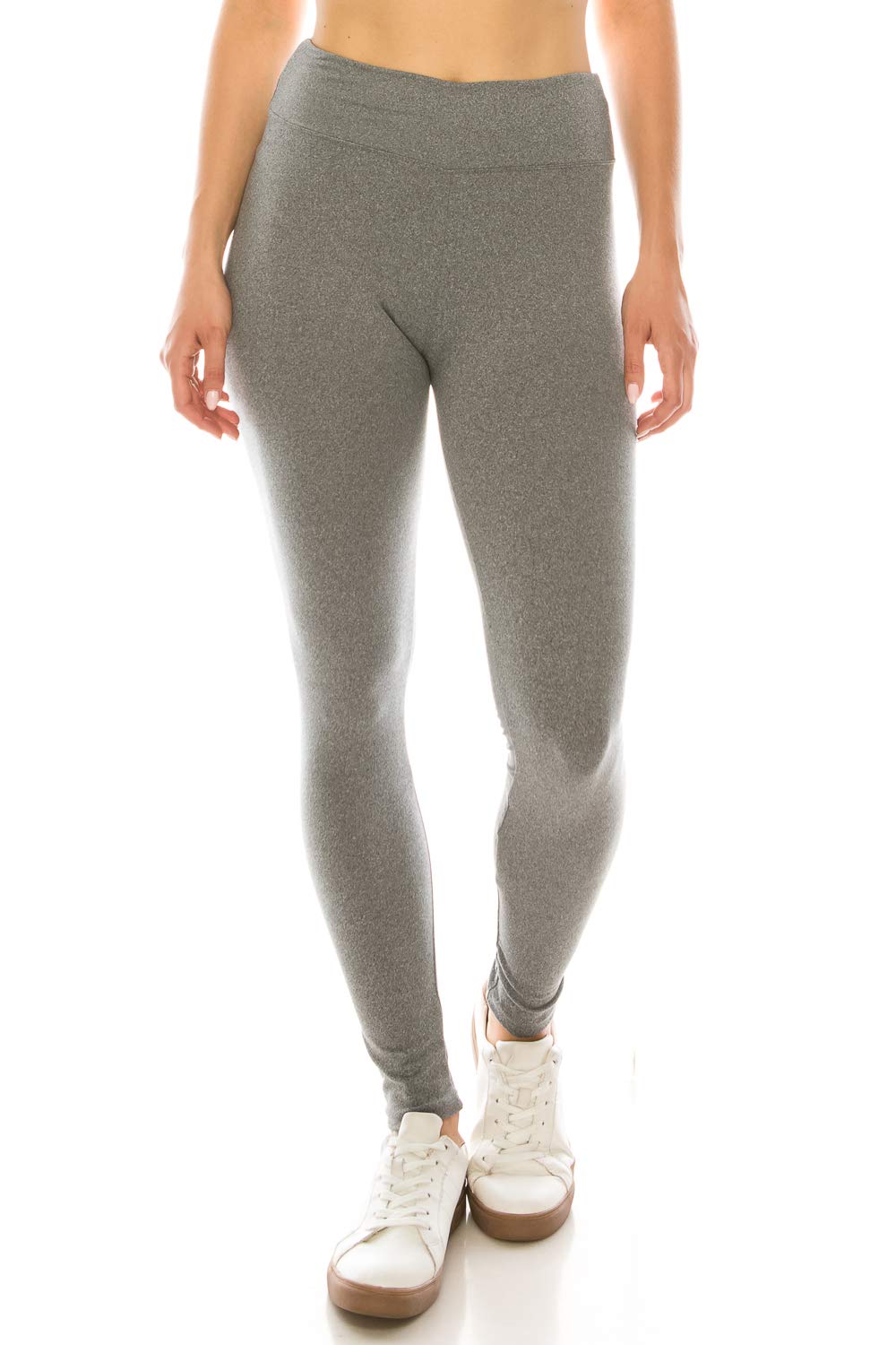 Leggings Depot Women's 3" Waistband Yoga High Waisted Solid Leggings Pants (Full Length, Heather Gray, Small)