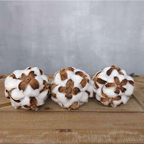 CIR OASES 4.5 Inch Cotton Decor Balls for Rustic Farmhouse Decor,Ornaments,Vase Bowl Filler, Trays, Weddings, Parties, White/Brown, Set of 6