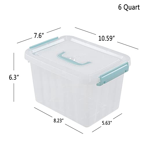 Yubine 6 Quart Small Latching Storage Box, 4 Pack Plastic Stprage Bin with Lid