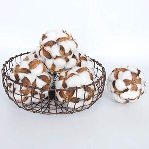 CIR OASES 4.5 Inch Cotton Decor Balls for Rustic Farmhouse Decor,Ornaments,Vase Bowl Filler, Trays, Weddings, Parties, White/Brown, Set of 6