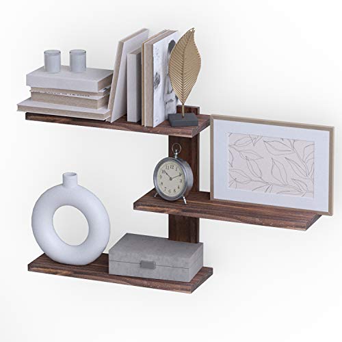 Rustic State Passi Wall Mount 3 Tier Adjustable Floating Shelves Solid Wood with Bracket - Picture Ledge Photo Frame Display for Living Room Office Kitchen Bedroom Bathroom Farmhouse Décor