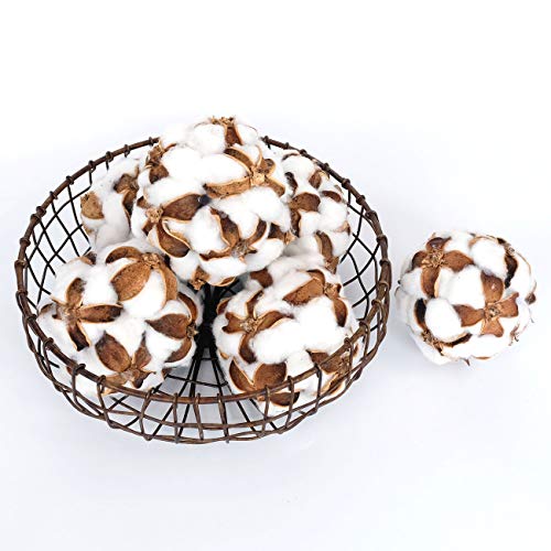CIR OASES 4.5 Inch Cotton Decor Balls for Rustic Farmhouse Decor,Ornaments,Vase Bowl Filler, Trays, Weddings, Parties, White/Brown, Set of 6
