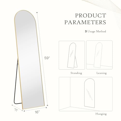 NEWBULIG 59"x16" Full Length Mirror, Floor Mirror Hanging or Leaning, Full Body Mirror with Stand,Wall Mounted Mirror,Gold-Arched