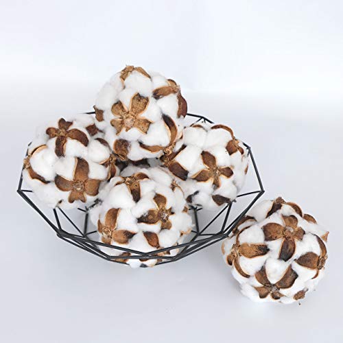CIR OASES 4.5 Inch Cotton Decor Balls for Rustic Farmhouse Decor,Ornaments,Vase Bowl Filler, Trays, Weddings, Parties, White/Brown, Set of 6