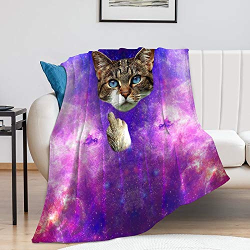 Flannel Fleece Blanket Light-Weight Throw Blanket Smothness Beach Blanket Cat Middle Finger Cosmos Pattern Air-Conditioned Quilts for Home Decoration (30 x 40 Inches)