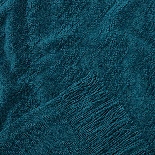 Chanasya Teal Throw Blanket with Tassels - Acrylic Knitted Super Soft Fluffy Warm Cozy Lightweight Chic Boho Blanket for Bed Sofa Chair Couch Cover Living Bed Room (50x65 Inches) Deep Teal