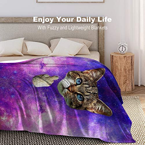 Flannel Fleece Blanket Light-Weight Throw Blanket Smothness Beach Blanket Cat Middle Finger Cosmos Pattern Air-Conditioned Quilts for Home Decoration (30 x 40 Inches)