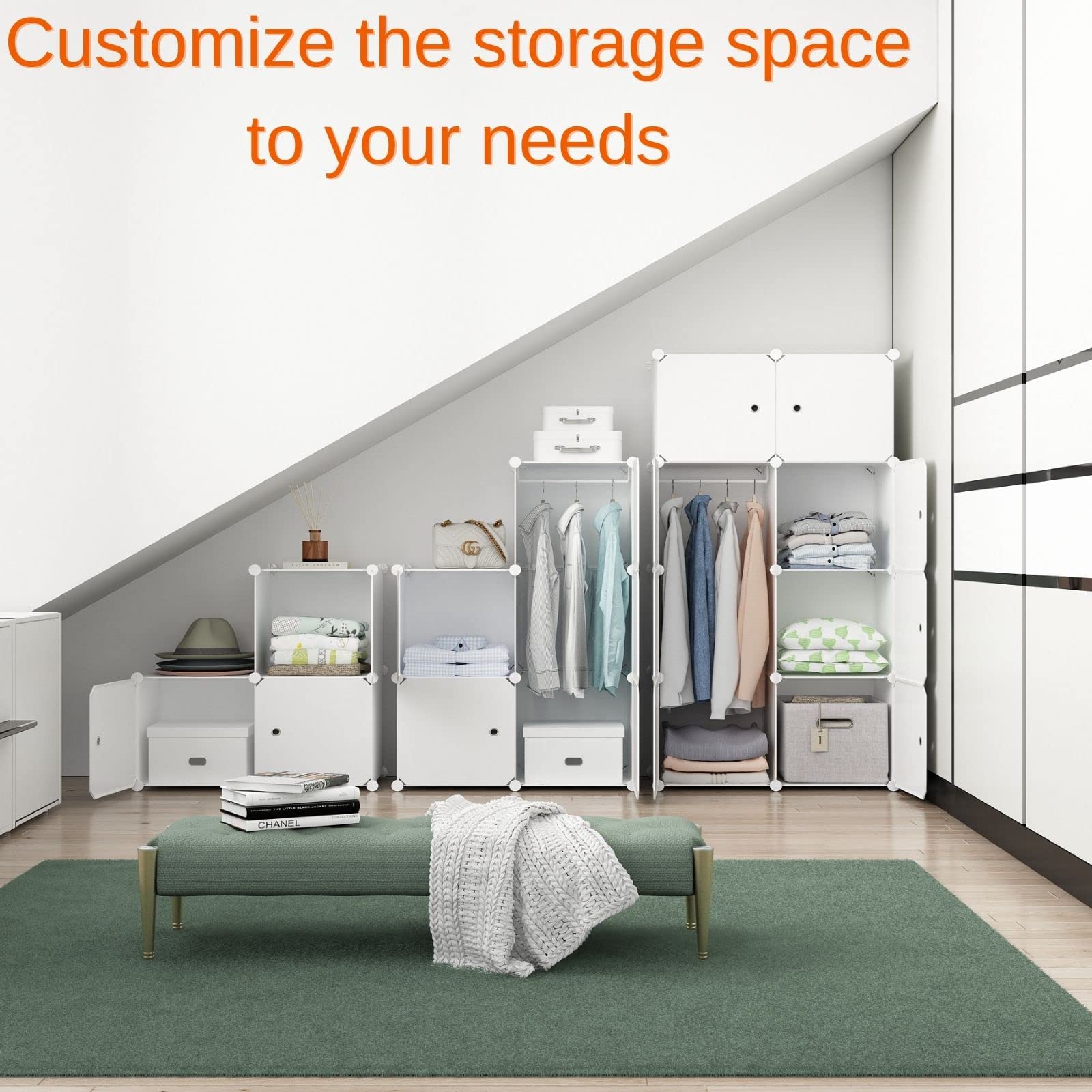 MAGINELS Portable Wardrobe Closets - 14"x18" Depth (16 Cube) Cube Storage, Bedroom Armoire, Wardrobe Storage Closet, Clothes Dresser, Closet Storage Organizer, White