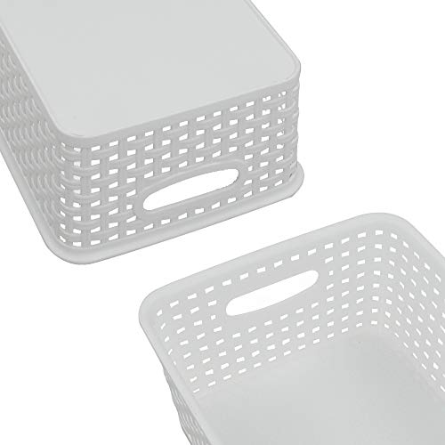 Vababa White Plastic Storage Baskets/Storage Bins, Pack for 6