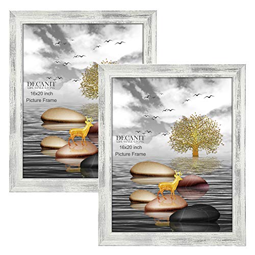 DECANIT 16x20 Picture Frames(pack of 2) Rustic White Wood Pattern Wall Mounting Poster Frame,Great for Prints, Poster, Mural and Picture