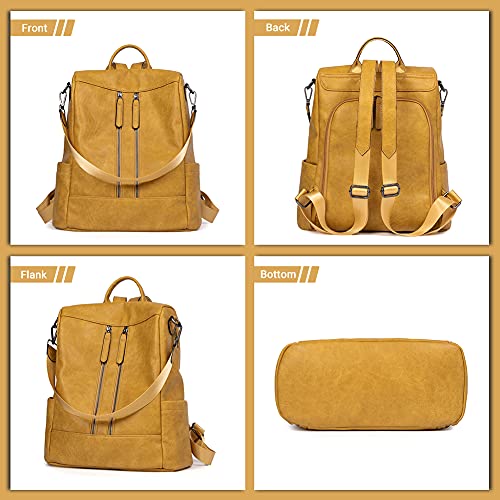 BROMEN Backpack Purse for Women Leather Anti-theft Backpack Fashion College Shoulder Handbag Yellow