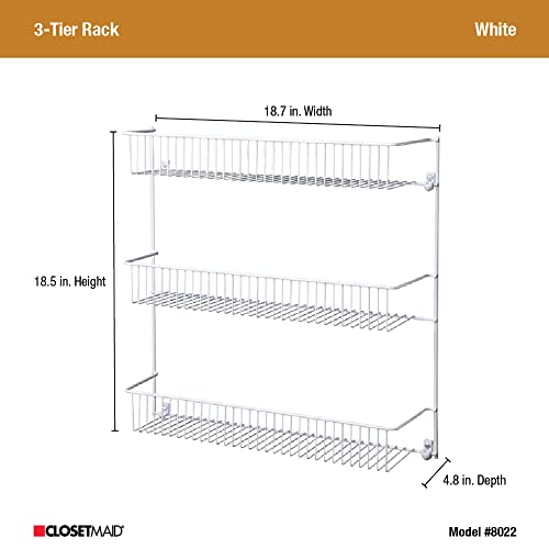 ClosetMaid 3-Tier Hanging Wall Mounted Metal Rack for Spices, Shelf Storage, Pantry Organization, Laundry, Kitchen, Bathroom, White, 8022 , 18-Inch Wide