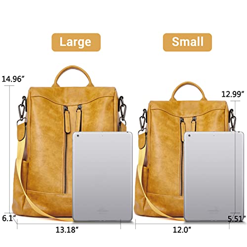 BROMEN Backpack Purse for Women Leather Anti-theft Backpack Fashion College Shoulder Handbag Yellow