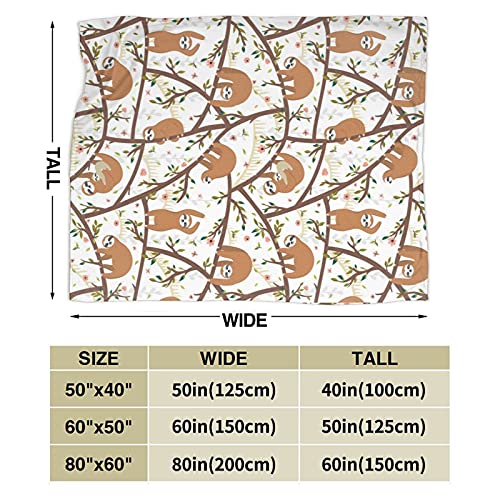 Cartoon Sloth Sloth on The Tree Flannel Blanket Fleece Throw Blanket Ultra Soft Blanket Comfortable Warm Bed Blanket for Bed Couch Sofa Living Room