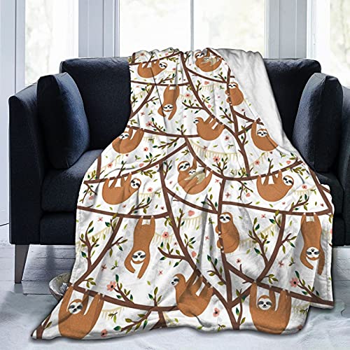 Cartoon Sloth Sloth on The Tree Flannel Blanket Fleece Throw Blanket Ultra Soft Blanket Comfortable Warm Bed Blanket for Bed Couch Sofa Living Room