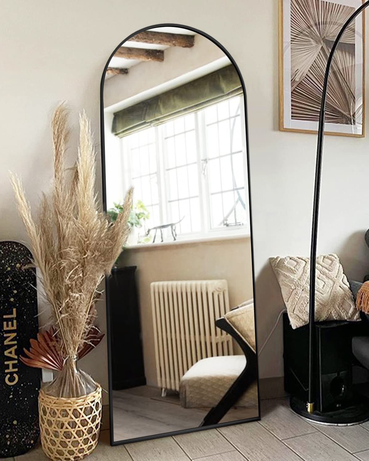 ITSRG Floor Mirror, Full Length Mirror with Stand, Arched Wall Mirror, Mirror Full Length, Black Floor Mirror Freestanding, Wall Mounted Mirror for Bedroom Living Room, Black