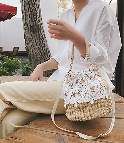 Straw Bags for Women Hand-woven Bucket Straw Bag Small Straw Tote Summer Beach bag