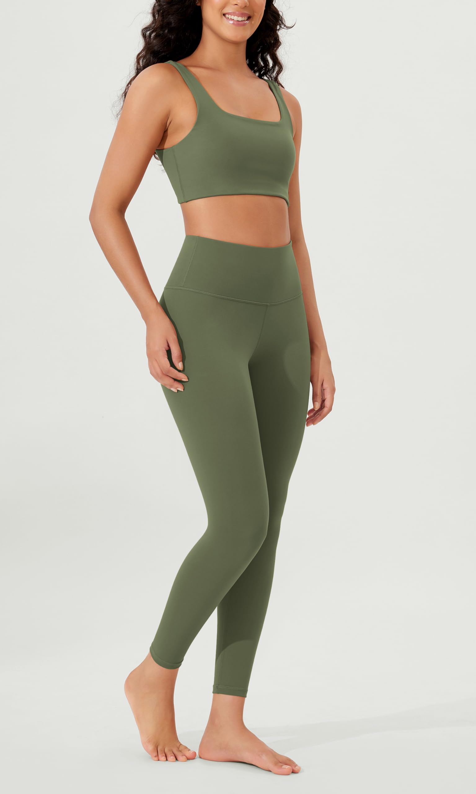 ODODOS ODLEX 2-Pack High Waist 7/8 Length Workout Leggings for Women, 25" Tummy Control Atheltic Yoga Pants, Black+Dark Olive, Small