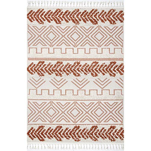 nuLOOM Zuri Shaggy Banded Tribal Area Rug, 5' 3" x 7' 3", Rust