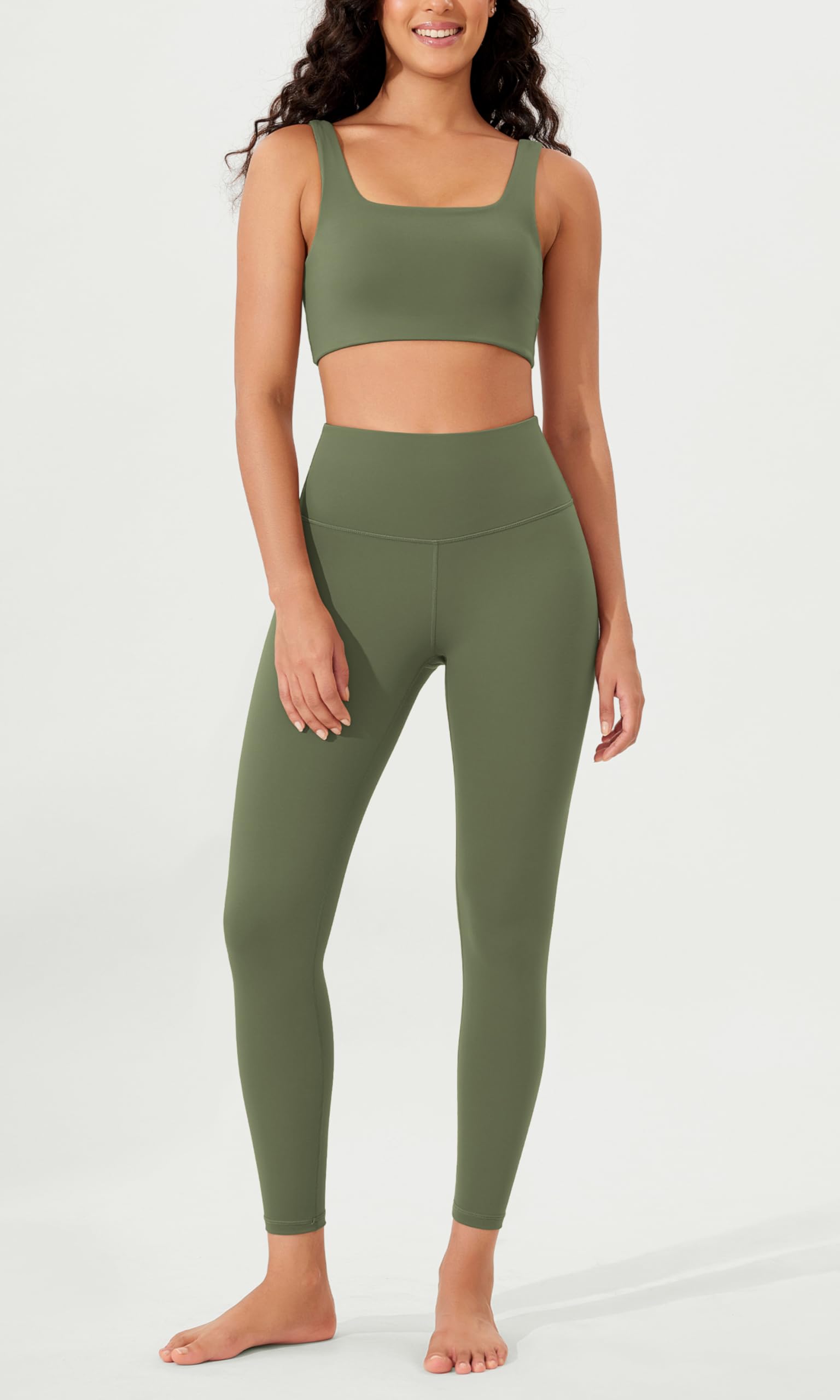 ODODOS ODLEX 2-Pack High Waist 7/8 Length Workout Leggings for Women, 25" Tummy Control Atheltic Yoga Pants, Black+Dark Olive, Small