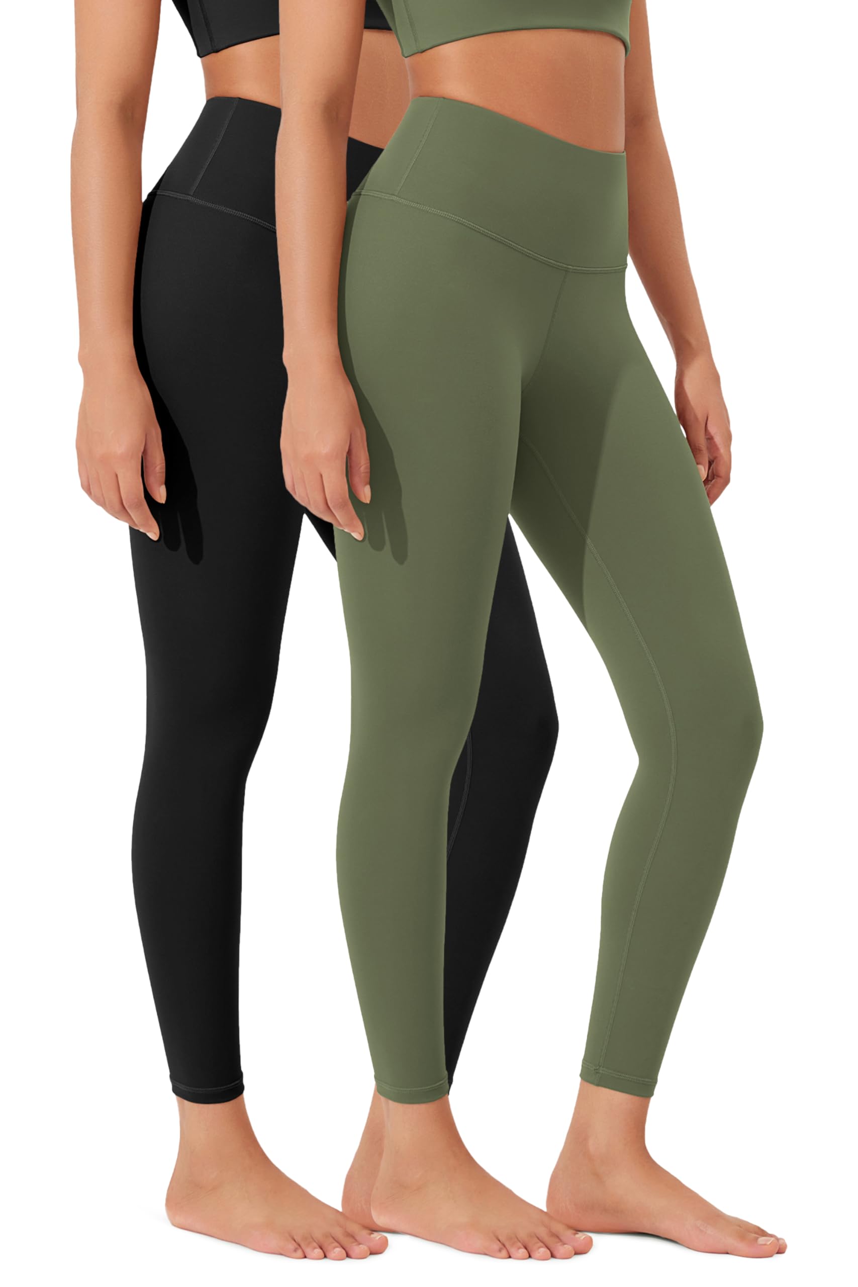 ODODOS ODLEX 2-Pack High Waist 7/8 Length Workout Leggings for Women, 25" Tummy Control Atheltic Yoga Pants, Black+Dark Olive, Small